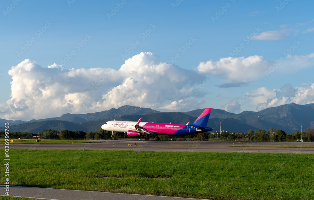 Wizzair Airbus A321 is landing at BGY Milano Bergamo international airport Stock Photo | Adobe Stock