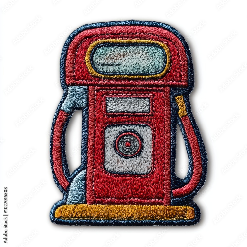 Vintage gas pump embroidered patch badge on isolated white background ... Vintage gas pump embroidered patch badge on isolated white background ...
