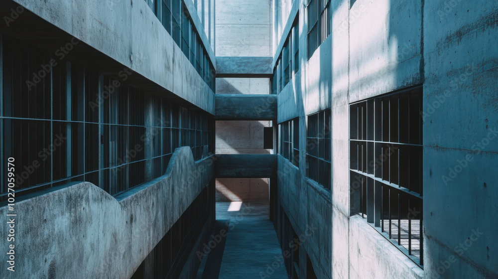 stark and imposing view of brutalist prison complex featuring massive ...
