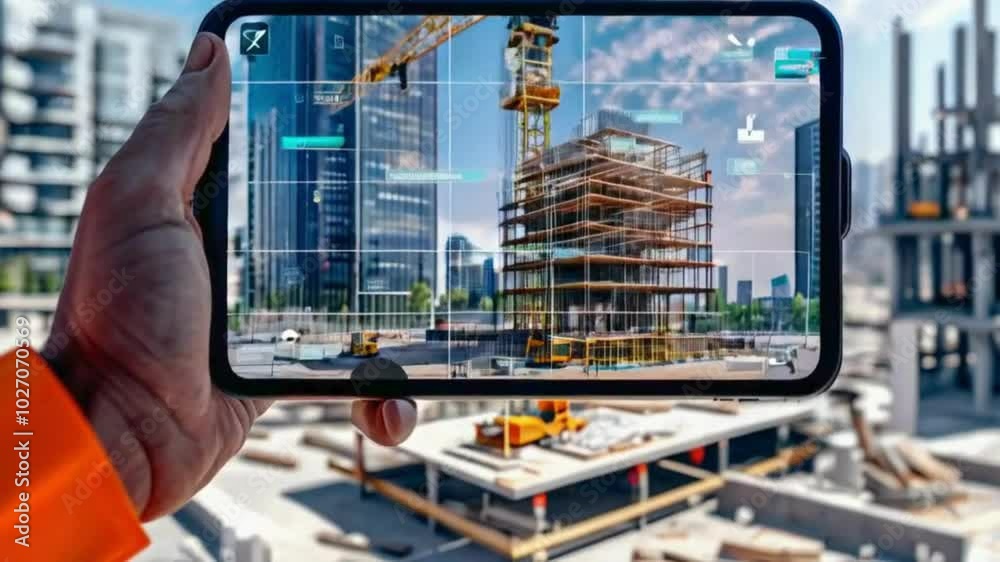 Construction Worker Using Augmented Reality on a Smartphone to Visualize a Building Stock Video ...