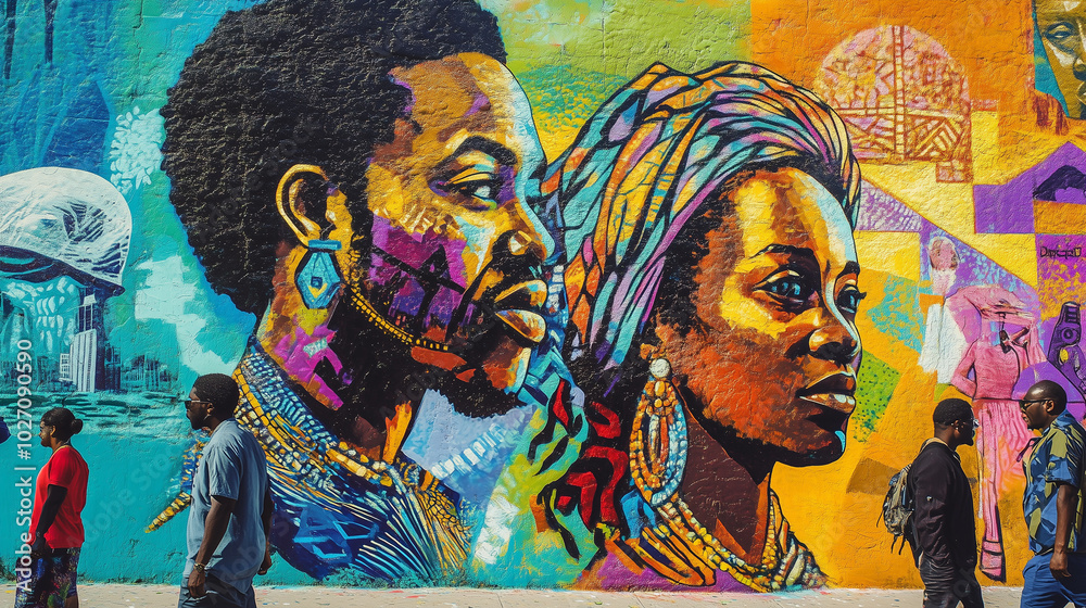 large mural on a city wall painted during Black Awareness Day ...