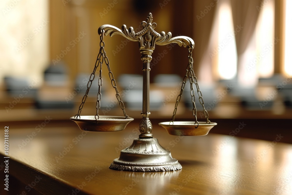 Legal Judgment: Scale of Justice and Gavel in Courtroom Symbolizing ...
