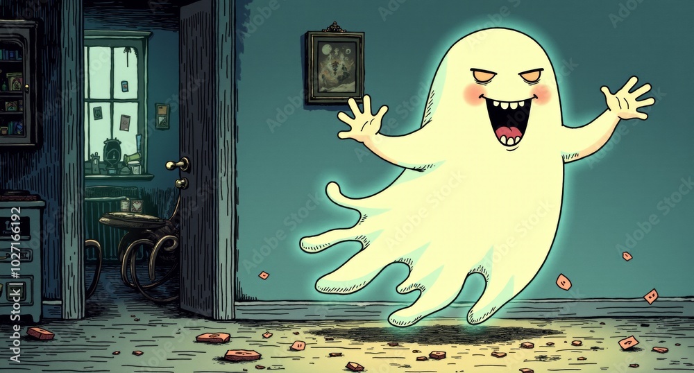 A mischievous poltergeist floats above the ground, causing objects to ...