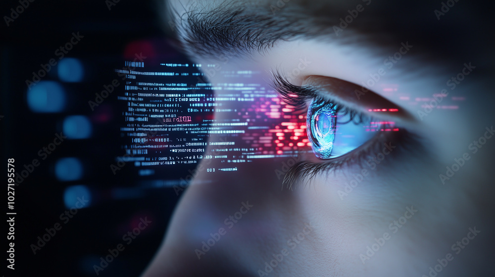 The eerie light of a computer screen casts shadows on a person’s face ...