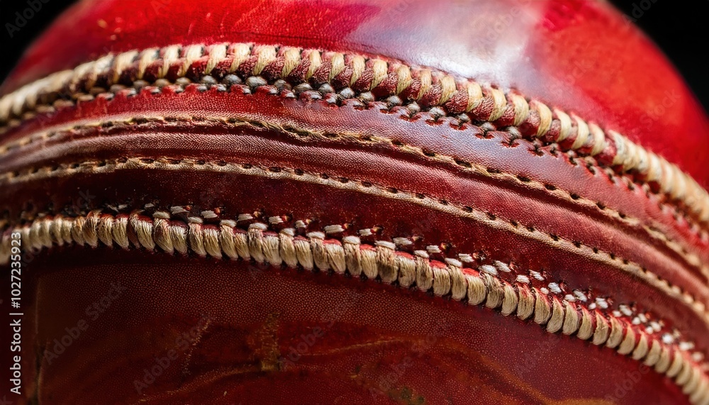 Macro Shot of a Cricket Ball Seam. Close-up Texture Highlighting ...