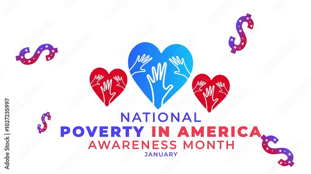 National Poverty in America awareness month. love, hand and doller icon ...