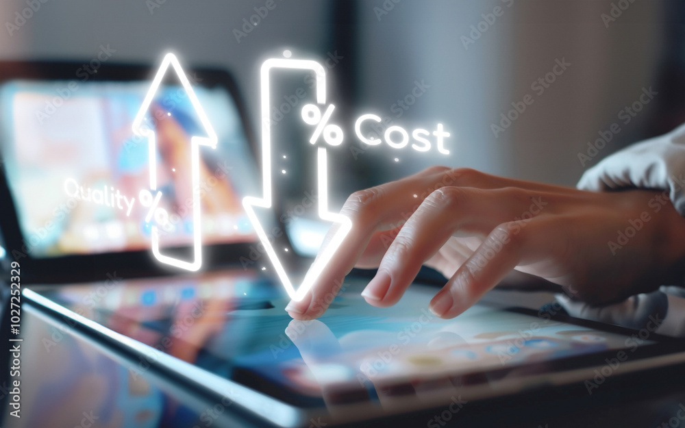 Cost reduction, cost saving concept shown by digital graphic EIDE ...