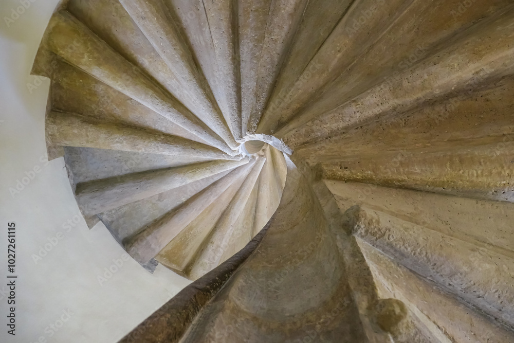 Unique perspective of double spiral staircase at Graz Castle, Styria ...