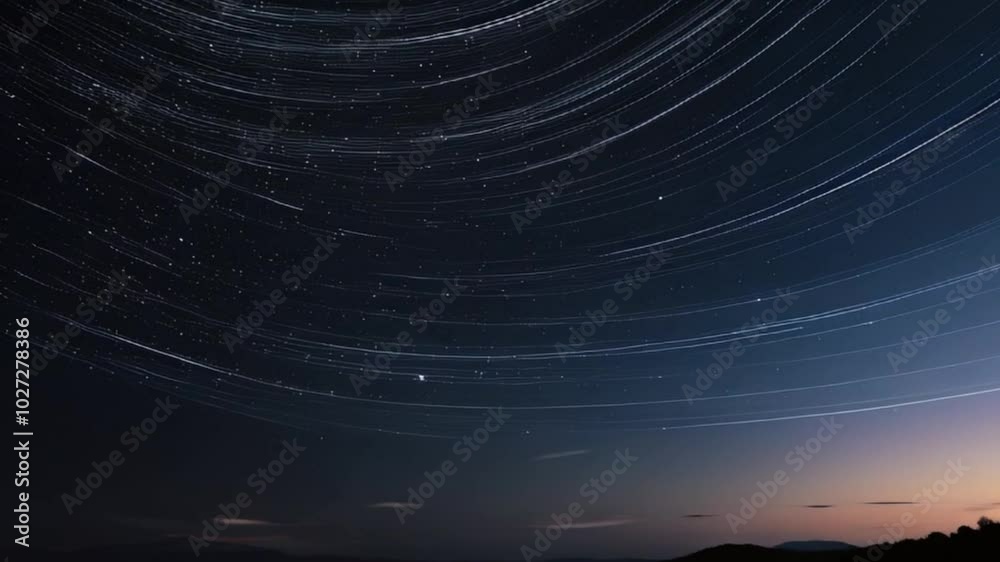 A stunning night sky with star trails creating circular patterns ...