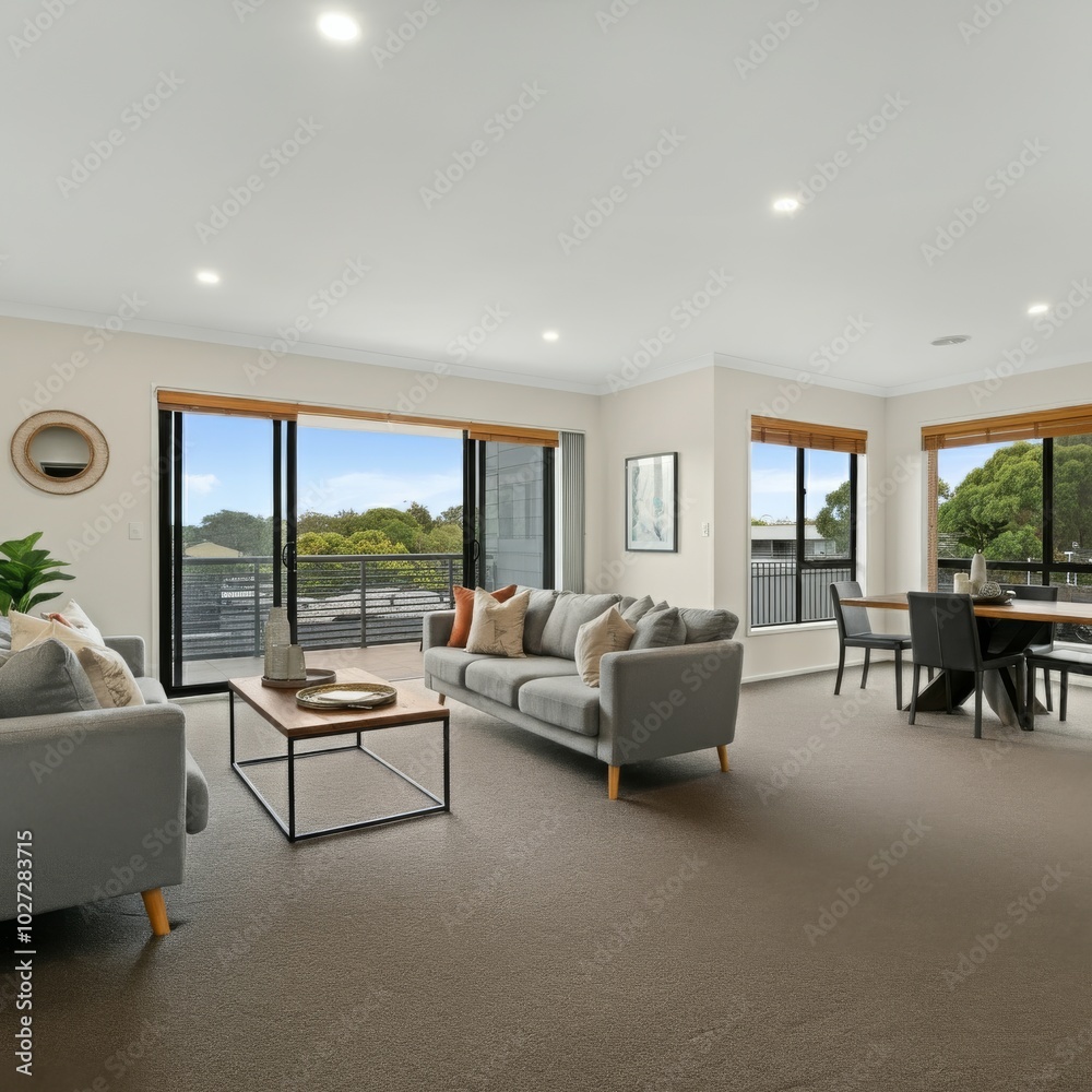 Inviting open-plan living space with comfortable seating, a dining area ...