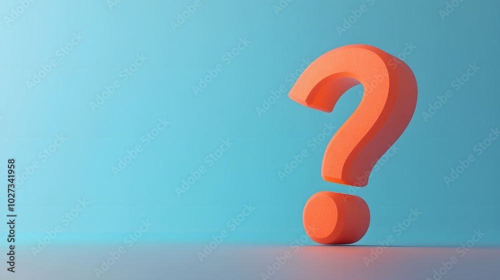 3D orange gradient question mark on a blue background, minimalist ...
