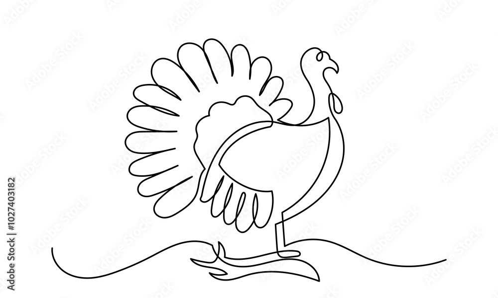 Continuous line drawing of turkey bird illustration.Farmyard Bird ...