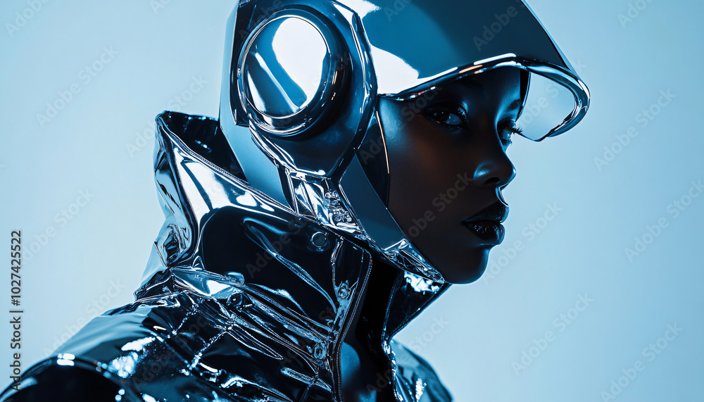 Capture people wearing futuristic, reflective or metallic clothing that ...