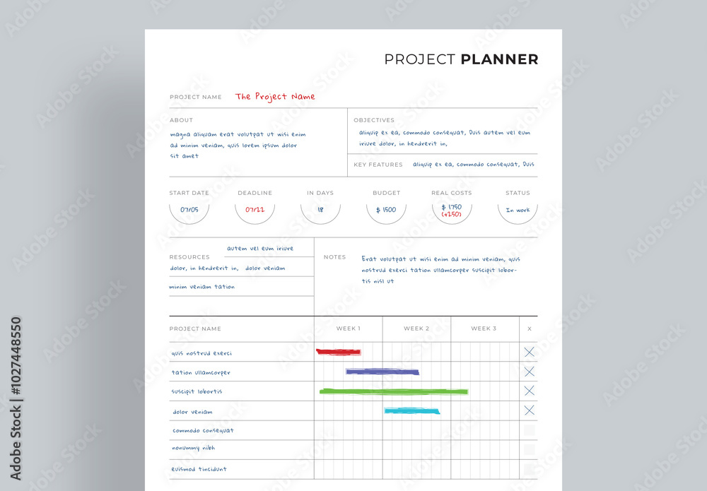 Modern Project Planner Layout With Gantt Chart Stock Template | Adobe Stock