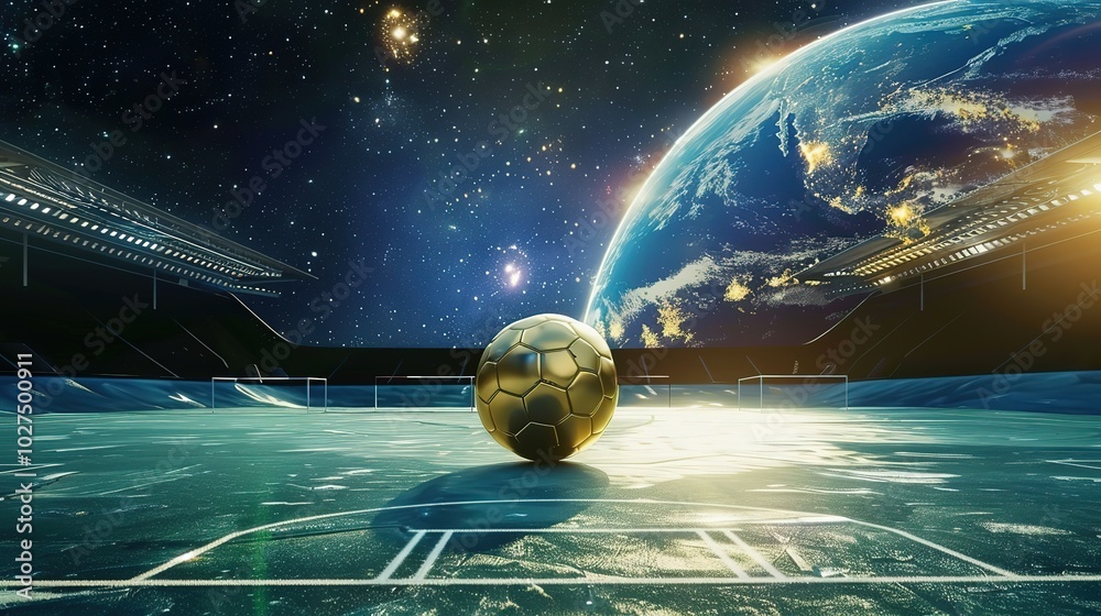 futuristic soccer field in space. Pleasant lighting. Photo realistic ...