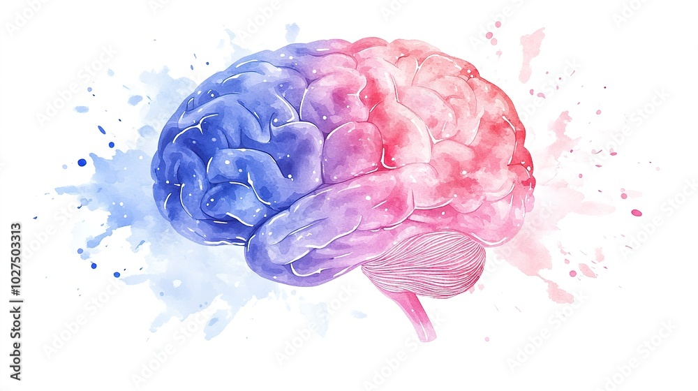Minimalist watercolor brain art, pastel tones, isolated on white ...