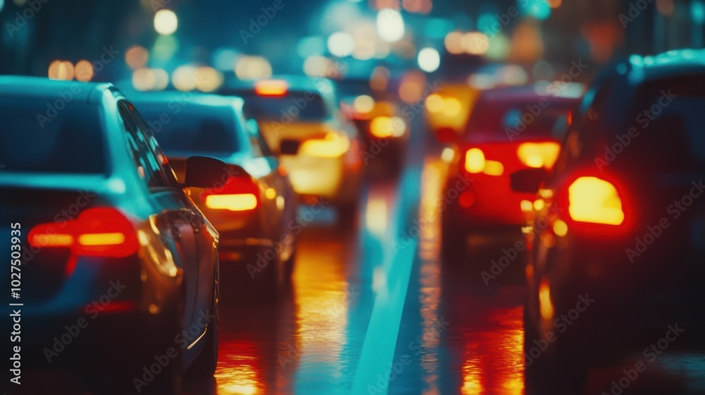 Blurred traffic jam, depicting a congested street with rows of cars ...