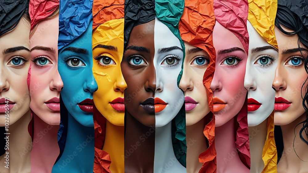 Diverse Faces Collage: Crumpled Paper Art Representing Human Diversity ...