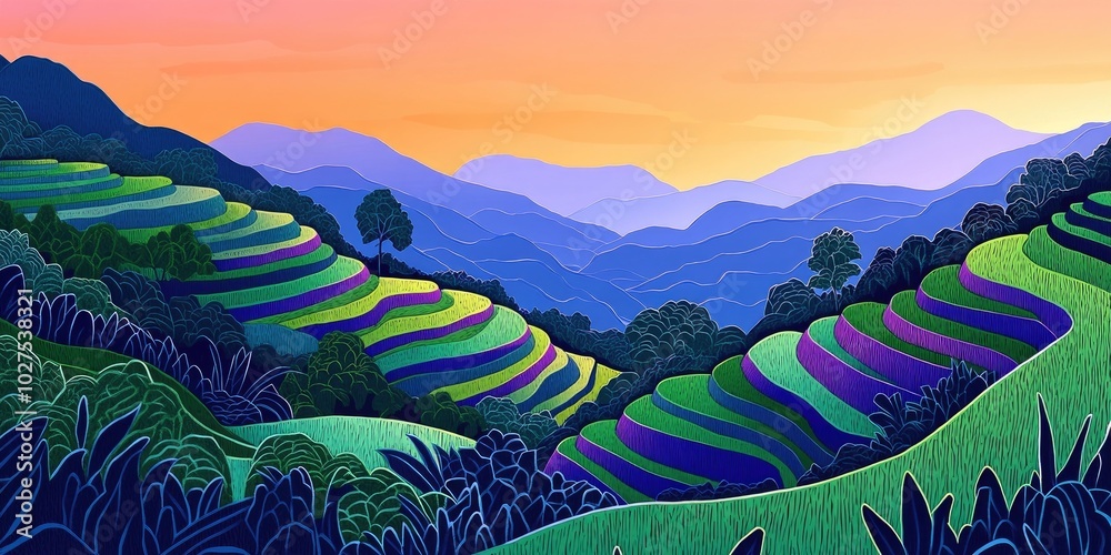 Rice paddies on steep terraces, Terraced rice fields on steep slopes ...