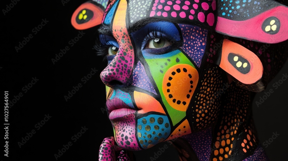 Full-body painting using vibrant colors and abstract patterns, creating ...