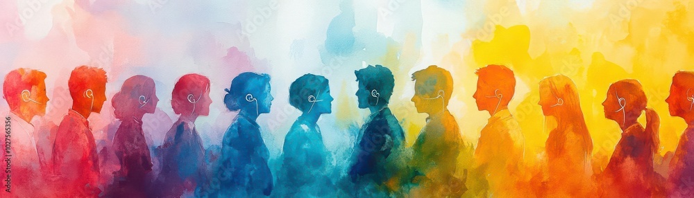 Vibrant watercolor of a person with a hearing aid teaching a sign ...
