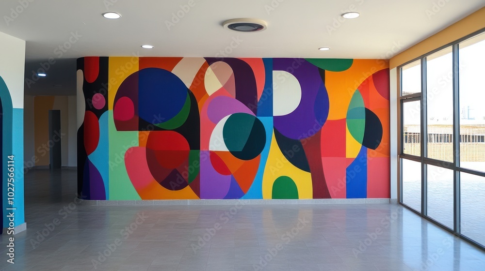 Hand-painted mural art with a mix of geometric shapes, bringing life to ...