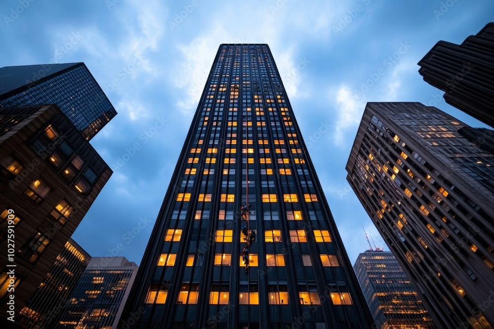 Person climbing a skyscraper without safety gear, their intense focus ...