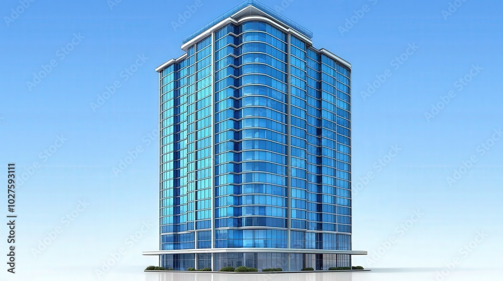 3D rotating high-rise office building blueprint shows energy-efficient ...