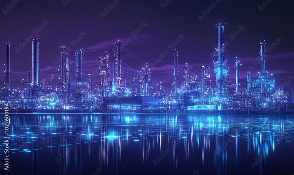 Futuristic digital city skyline with glowing towers and connected lines ...