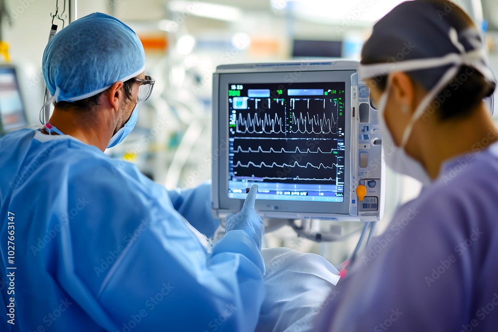 Unrecognizable hospital medical staff checking patient vital signs ...