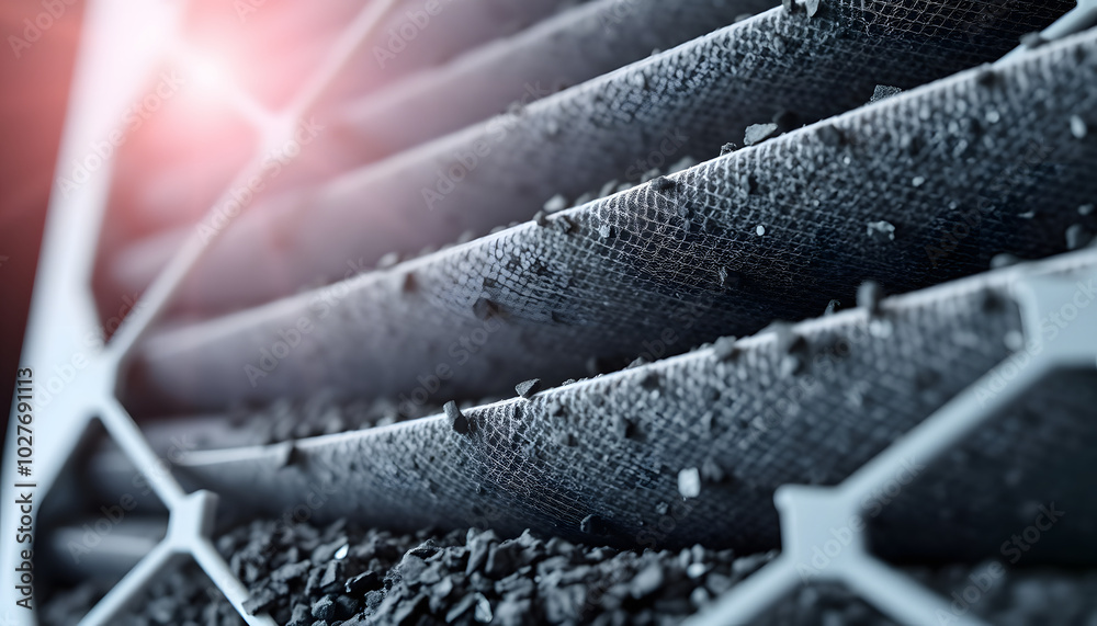 Close-up of multi-stage air filter with uv radiation and activated ...