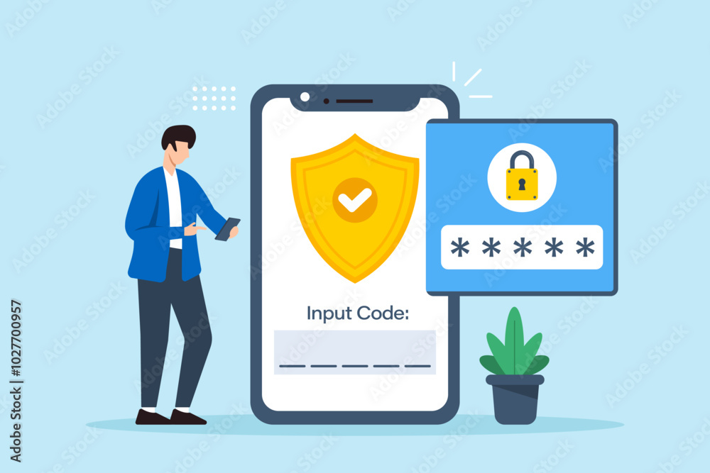Flat illustration of user activating two-factor authentication on ...