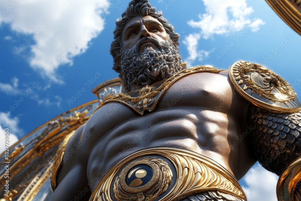 3D-rendered statue of an ancient Greek god, with realistic textures and ...