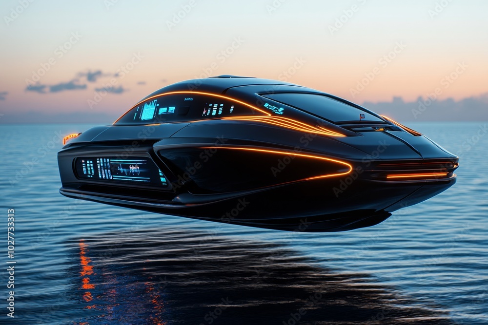 Hovering boat with a magnetic propulsion system, floating effortlessly ...