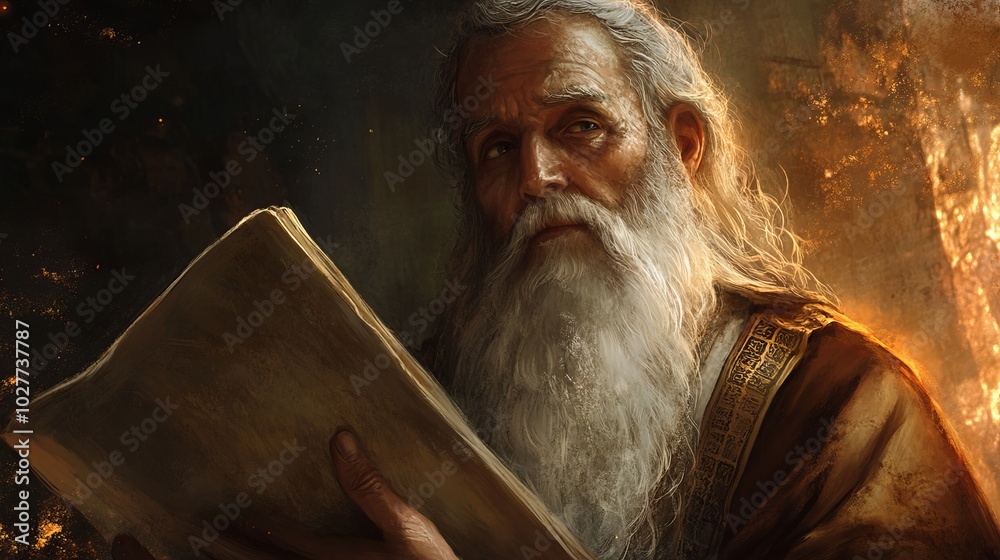 Portrait of Isaiah, the prophet, wise and aged expression, long flowing ...