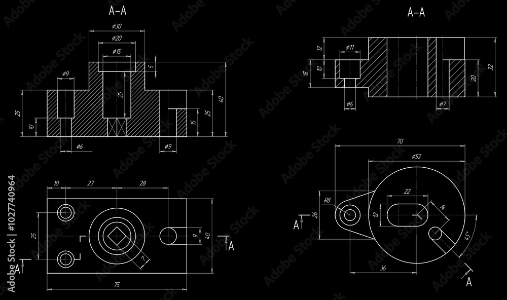 2 Sketch of steel mechanical parts with through holes and dimensional ...