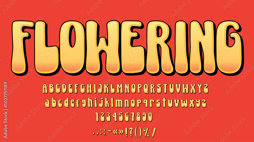 Hippie psychedelic font, 60s groovy type, funky trippy 70s typeface ...