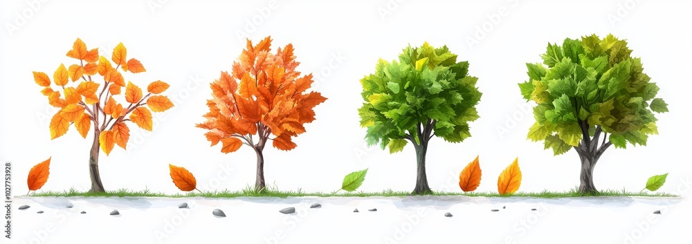 Set of Morus alba (white, common, russian, silkworm mulberry) frontal ...