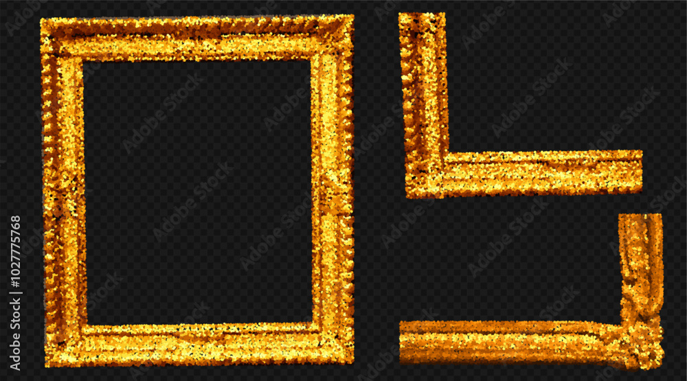 Gold glitter frame set. Ornate vector border for antique portrait or ...