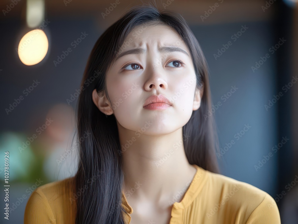 asian young woman experiencing an allergic reaction, depicted with a ...