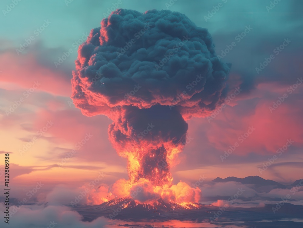 dramatic mushroom cloud rising ominously into the sky from an atomic ...