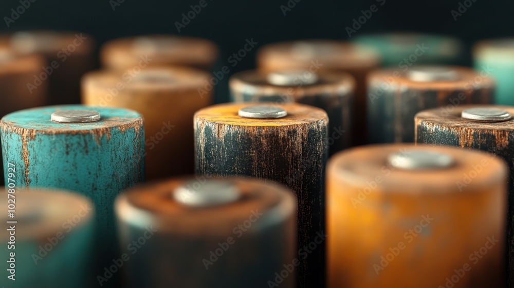 A series of batteries in vibrant colors, displaying varying degrees of ...