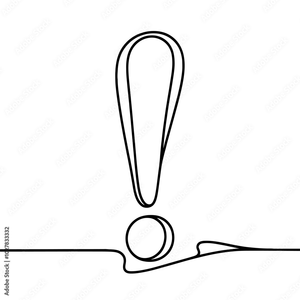 Continuous linear drawing of exclamation mark. Single-line drawing of ...