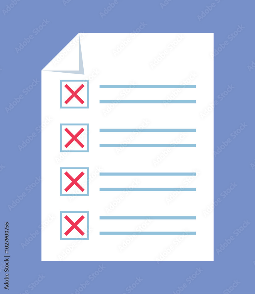 The image shows a document with four items, each marked with a red "X ...