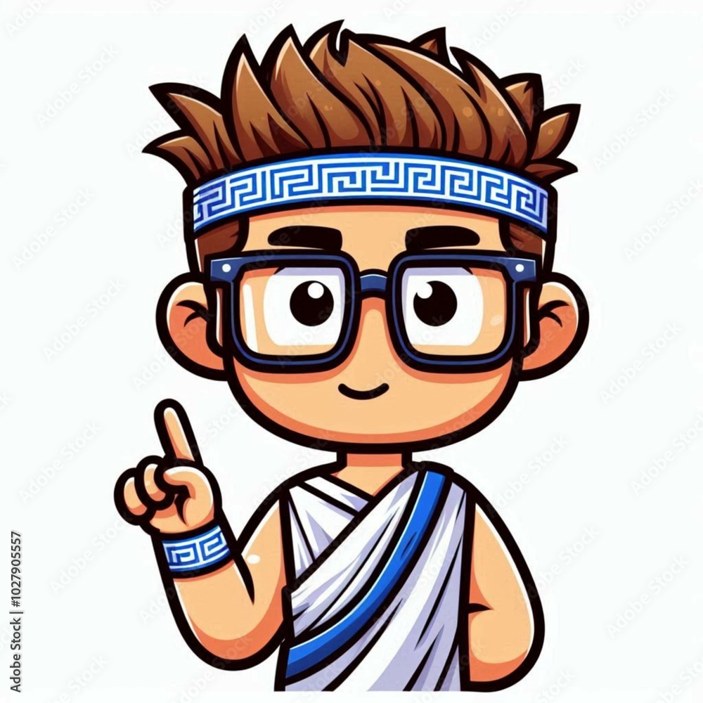 Cartoon illustration of greek geek wearing spectacles and grecian ...