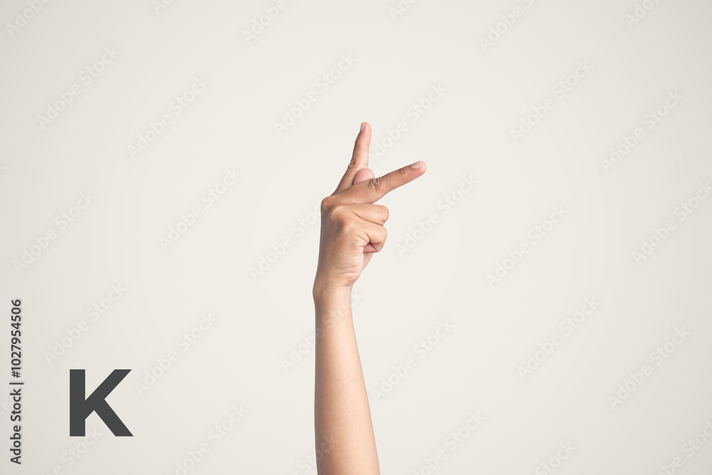 Deaf Sign alphabet of K, American Sign Language ASL. Isolated object ...