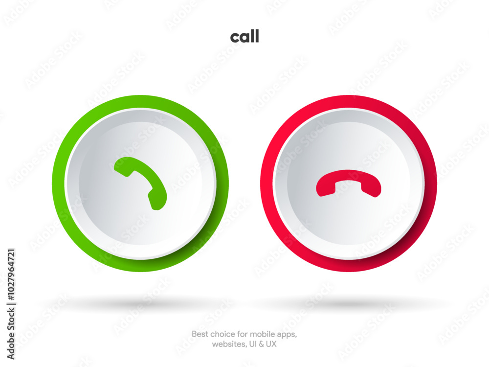 3D push phone button icon, incoming call, calling, mobile, voice talk ...