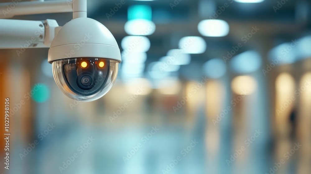 The sleek design of a modern dome security camera is depicted against ...