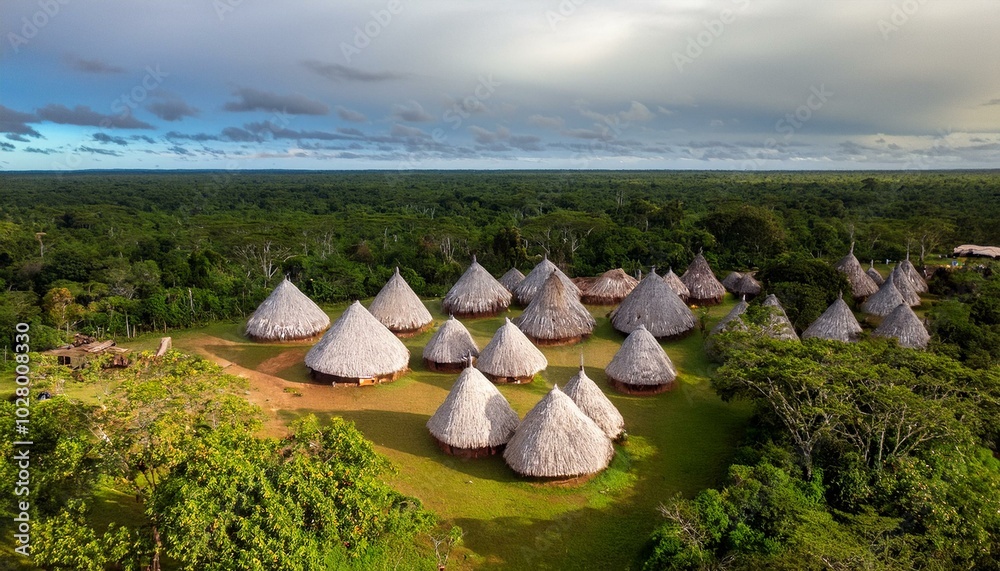 aerial of a shabono yanos the traditional communal dwellings of the ...