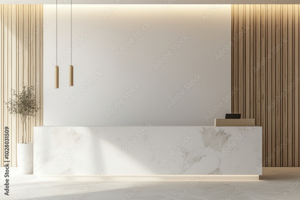 High-definition interior photo of a modern reception area with a white ...